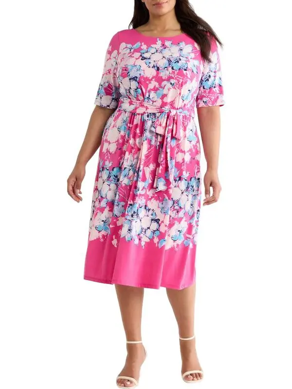 KASPER Floral Knit Midi Dress - Pink Perfection Multi