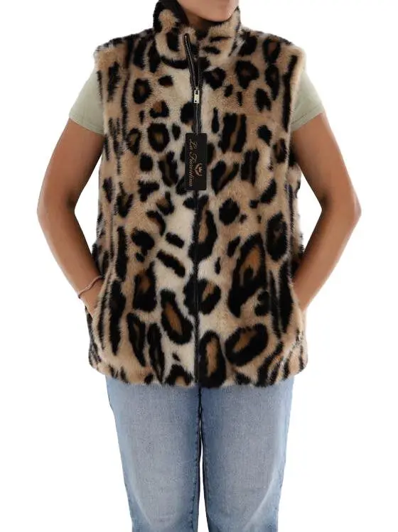 La Fiorentina Faux Fur Animal Print Vest - Leopard