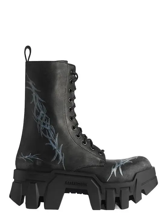 Balenciaga Bulldozer Lace-up Bootie With Tattoo Artwork - Black