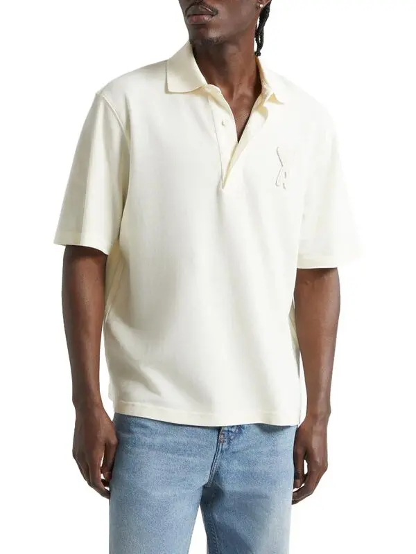 Ami Boxy Fit Cotton Piqué Polo - Blanc Creme