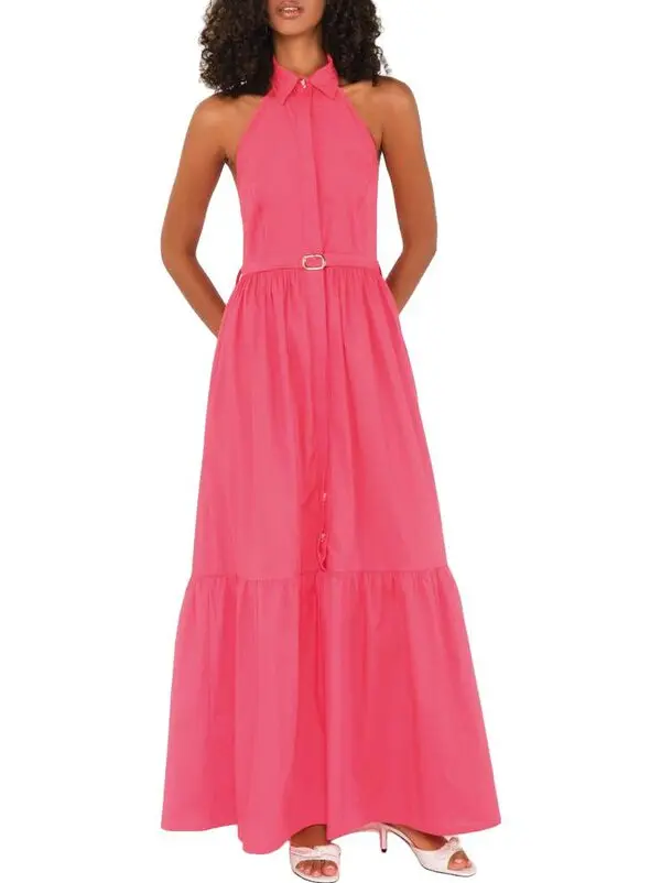 THE LULO PROJECT The Horizon Belted Ruffle Hem Maxi Dress - Salmon