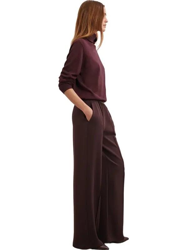 REISS Elasticated-waist Wide-leg Trousers - Burgundy