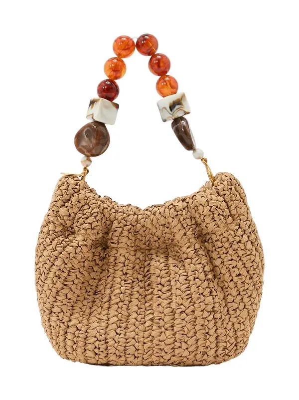 REISS Raffia-effect Pouch Bag With Beaded Handle - Natural