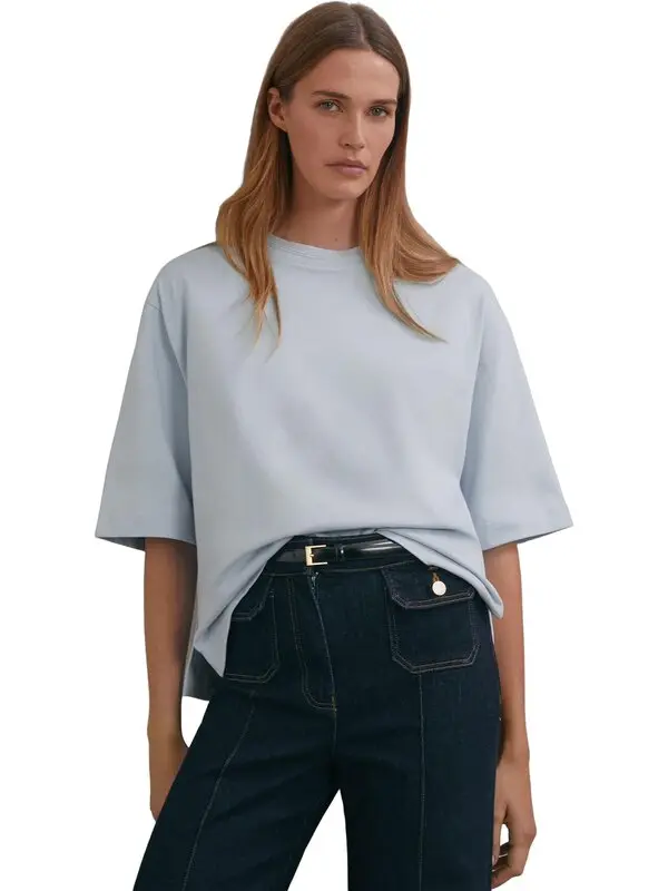 REISS Cotton Ribbed-neck Oversized T-shirt - Ice Blue