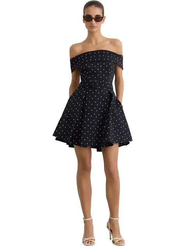 REISS Arwen Polka-dot Off-shoulder Mini Dress - Navy/ivory
