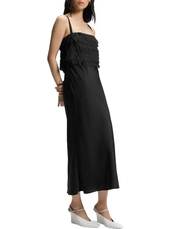 BOSS Faux Feather Bodice Maxi Dress - Black