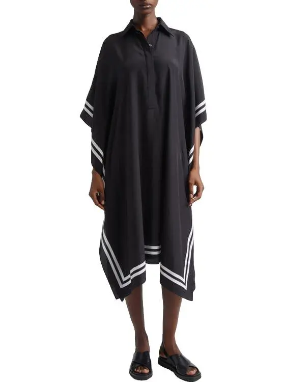 Michael Kors Stripe Border Silk Caftan Shirtdress - Black/optic White