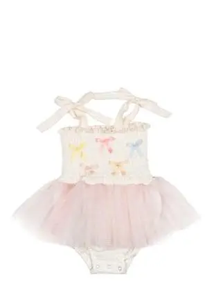 WILD WAWA Bows Tutu Romper - Ivory/multicolor