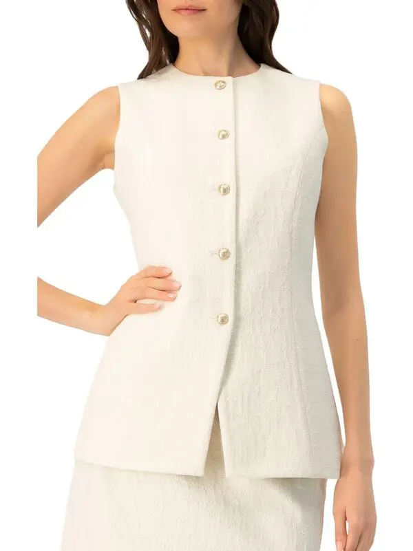 IVONNE Tailored Vest With Front Buttons - Ivory