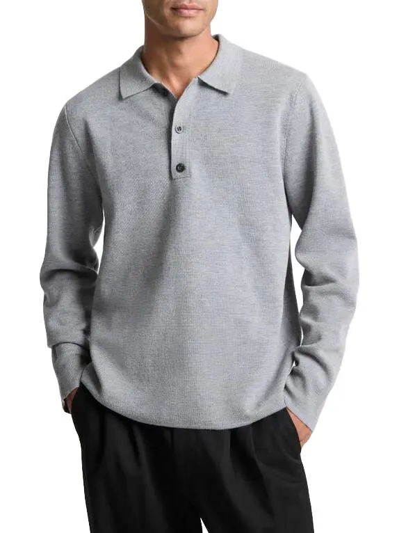 Vince Milano Knit Merino Wool Polo Sweater - Heather Grey