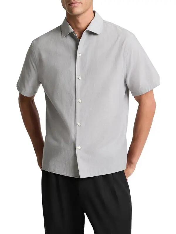 Vince Lightweight Short Sleeve Cotton Chambray Button-up Shirt - Jet