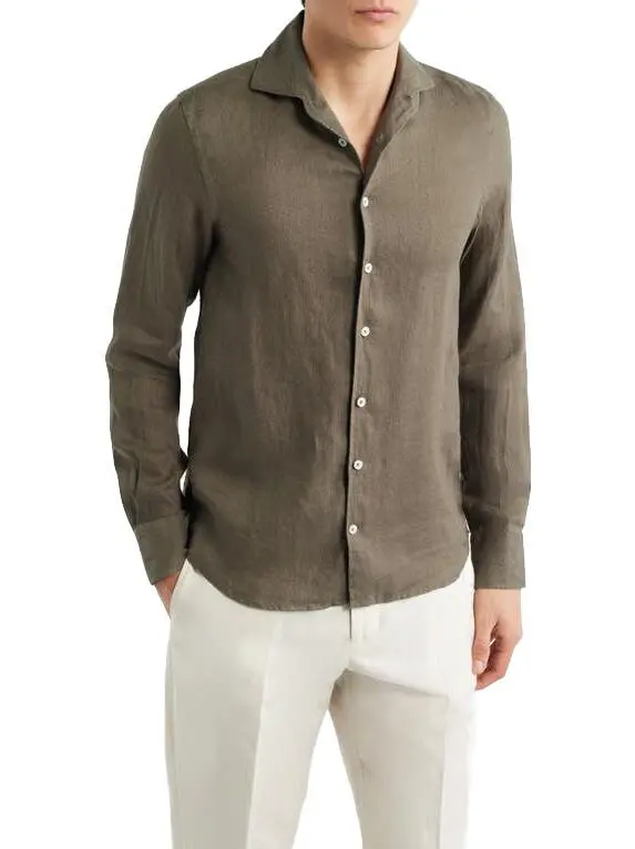 AURELIEN Seaside Linen Button-up Shirt - Olive