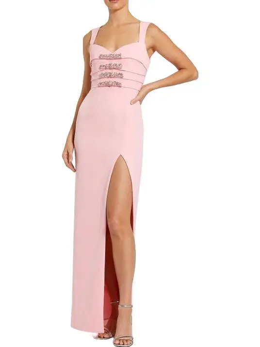 Mac Duggal Sleeveless Crepe Gown With Bow Embellishments - Blush