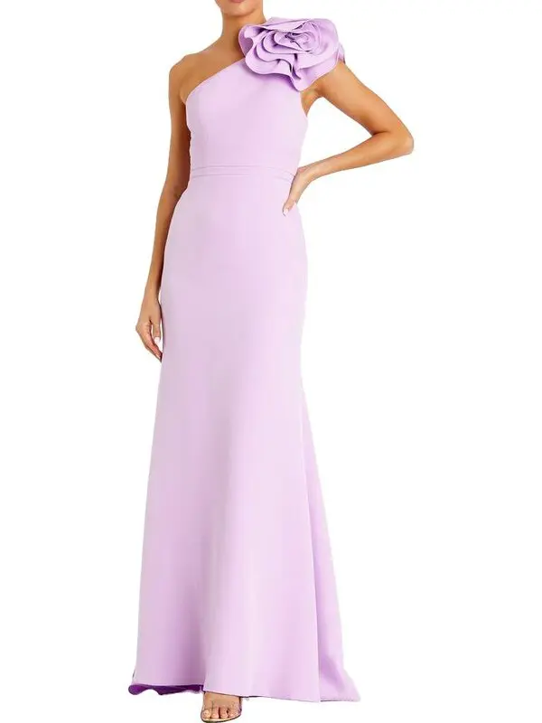 Mac Duggal Crepe One Shoulder Gown With Rosette - Lilac