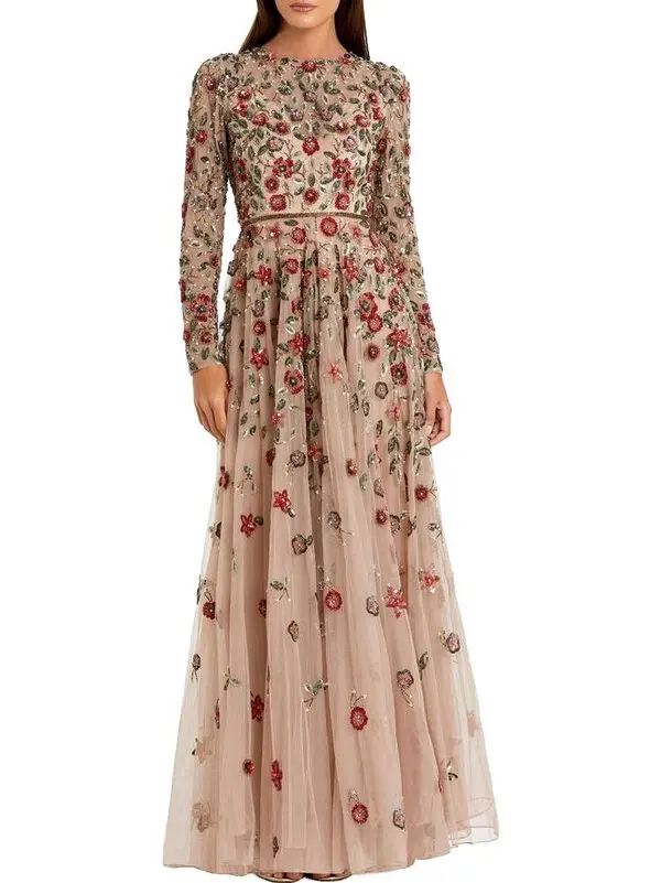 Mac Duggal Embellished High Neck A-line Gown - Antique Rose