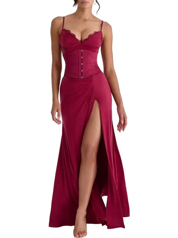 House Of Cb Sabrine Lace Trim Corset Gown - Wine