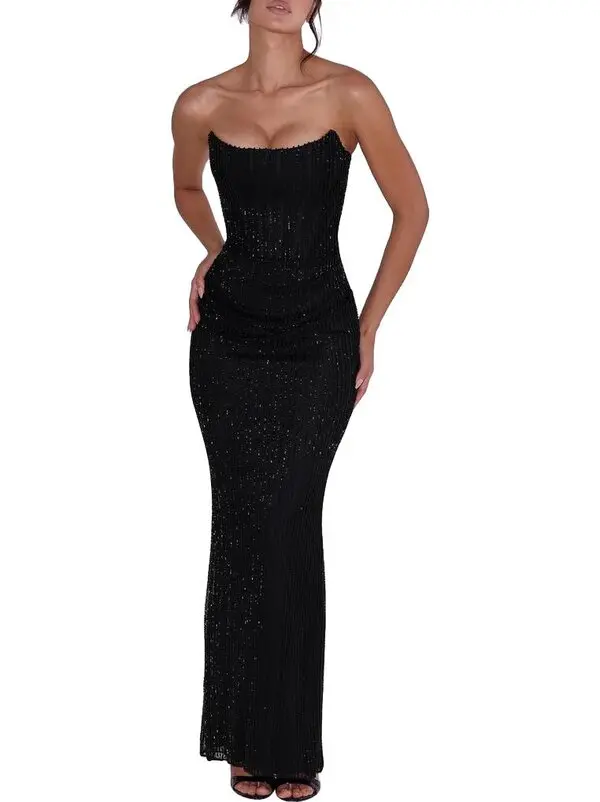 House Of Cb Alicia Hand-beaded Strapless Mermaid Gown - Black
