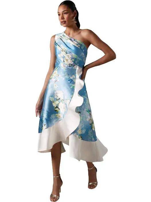 Coast One-shoulder Ruffle Midi Dress - Light Blue