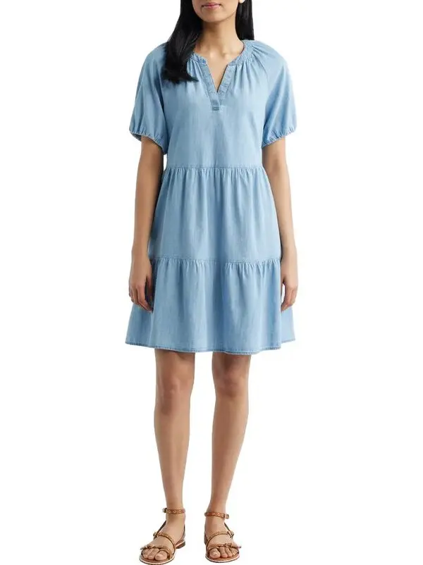 BEACHLUNCHLOUNGE Kendra Tiered Cotton Dress - Light Wash