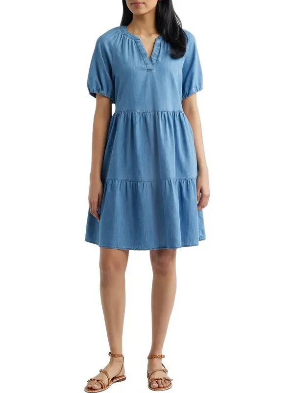 BEACHLUNCHLOUNGE Kendra Tiered Cotton Dress - Medium Wash