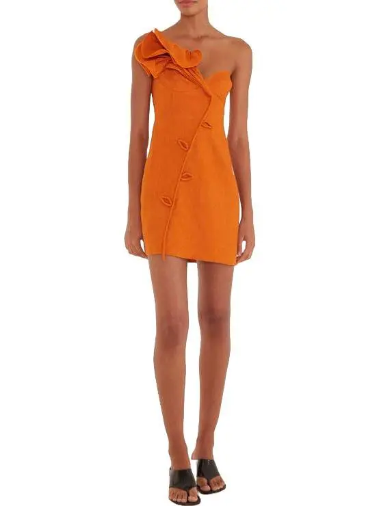 Farm Rio Flower Euroflax™ Premium Linen Minidress - Orange