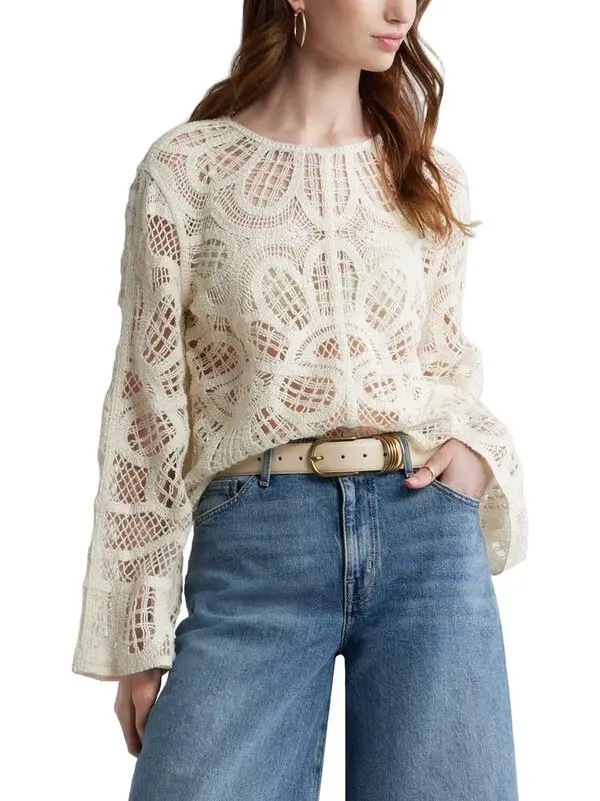 Treasure & Bond Crochet Knit Top - Ivory Dove