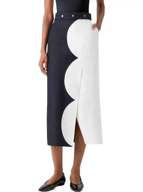 Akris Cloud Cotton & Silk-blend Midi Skirt - Black-ecru