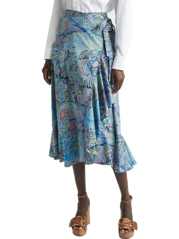 Etro Paisley Print Wrap Skirt - Print On Blue Base