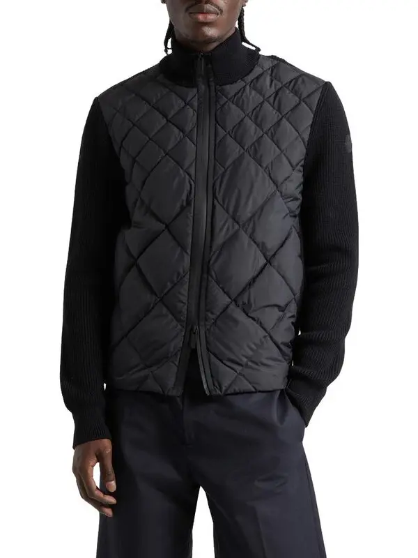 Moncler Hybrid Quilted Down Fill & Wool Cardigan - Black