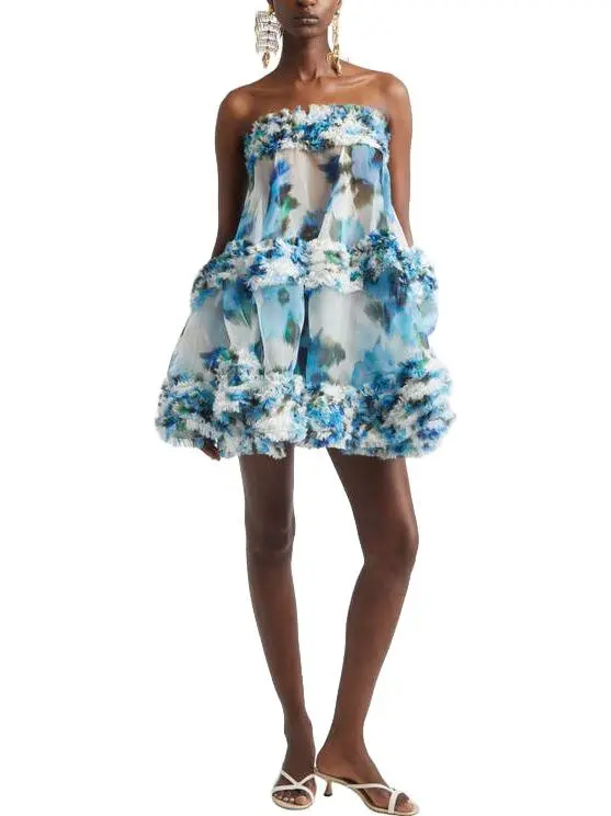 Zimmermann Alchemy Floral Silk Organza Mini Dress - Blue Poppy