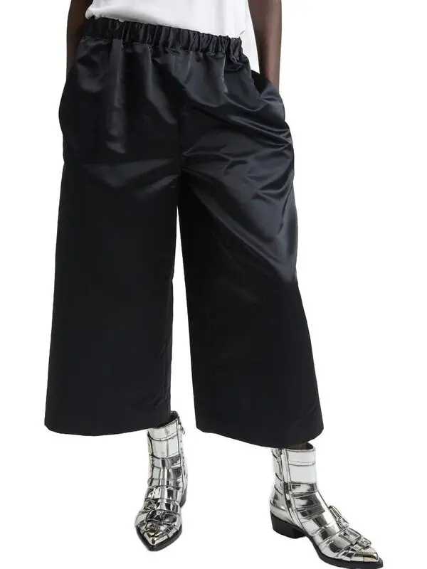 Comme Des Garçons Crop Satin Wide Leg Pants - Black