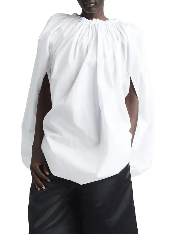 Comme Des Garçons Gathered Cotton Broadcloth Cocoon Top - White