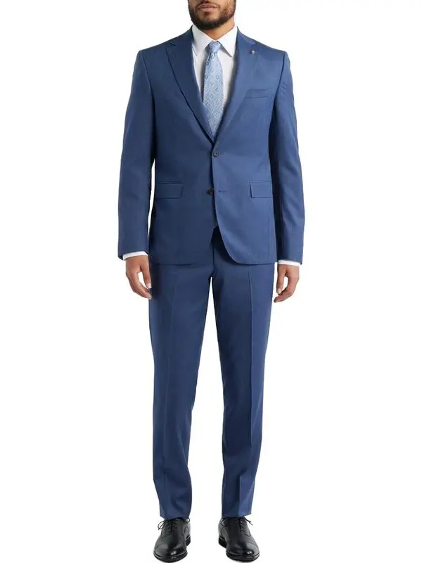 JACK VICTOR Medium Blue Wool Herringbone Suit - Mid Blue