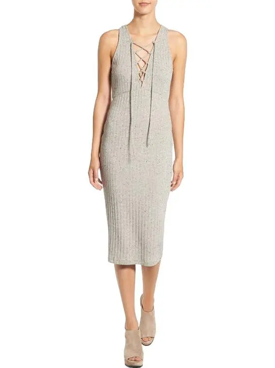 Astr The Label Rib Knit Body-con Midi Dress - Grey Fleck