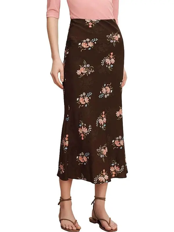 Veronica Beard Clover Floral Midi Skirt - Dark Mocha