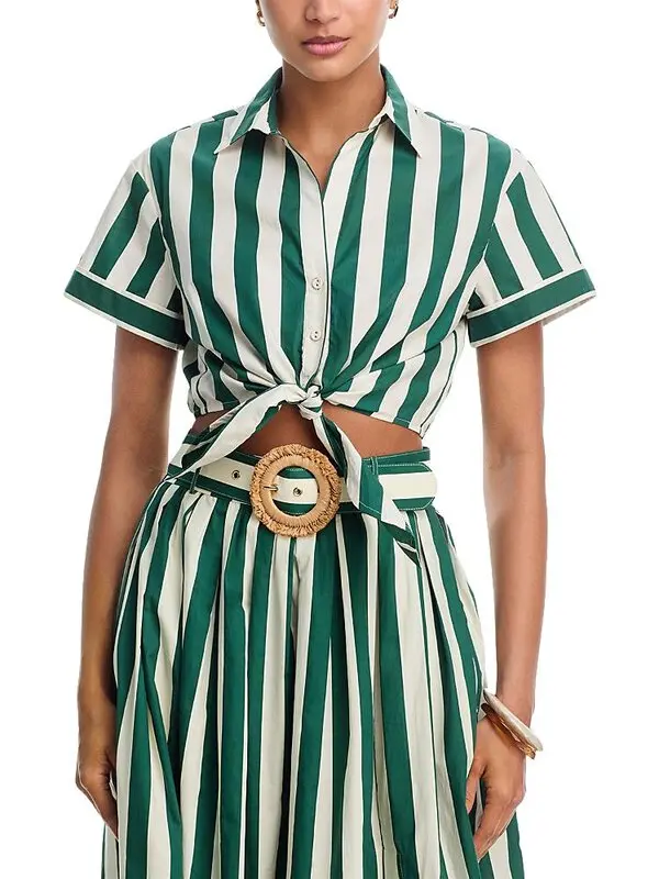 Cara Cara Asbury Tie Front Top - Green White Stripe