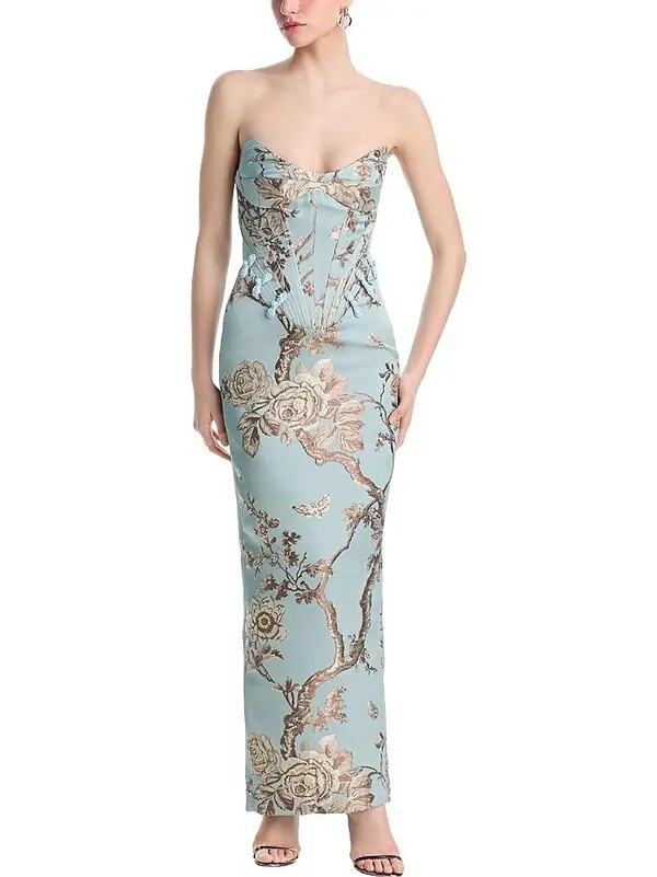 SAU LEE Novella Brocade Dress - Blue Ash