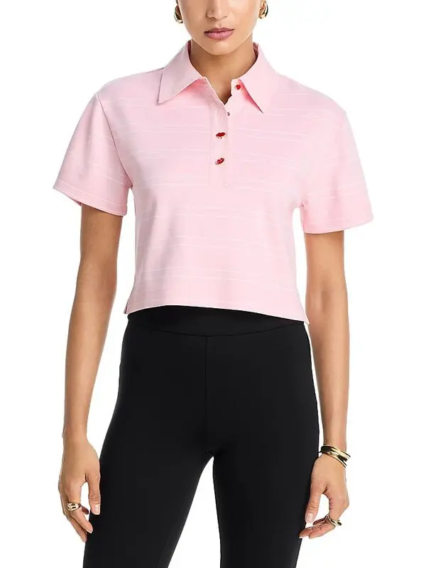 Alice + Olivia Lyle Rugby Polo Tee - English Rose/off White