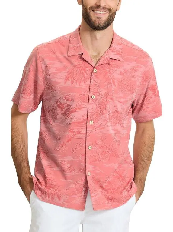Tommy Bahama Coastal Ease Islandzone® Palms Print Camp Shirt - Red Sunset
