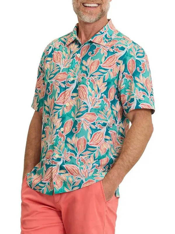 Tommy Bahama Bahama Coast Wild Vines Islandzone® Short Sleeve Button-up Shirt - Largo Teal