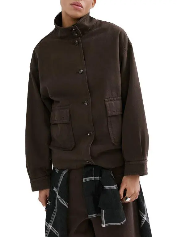 Mango Cotton Twill Jacket - Chocolate