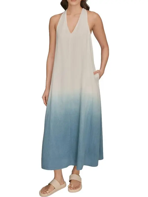Donna Karan New York V-neck Sleeveless Maxi Dress - Washed Indigo D