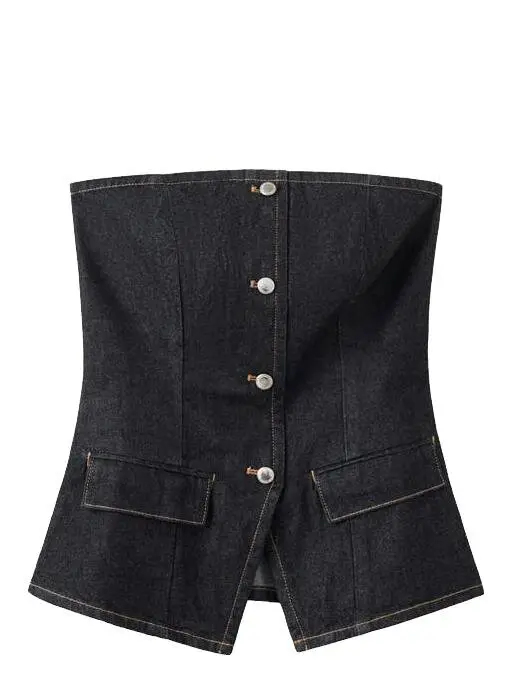 Mango Clemence Denim Bustier Top - Open Blue