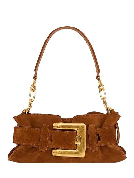 Balmain Anthem Mini Suede Leather Bag - Brown