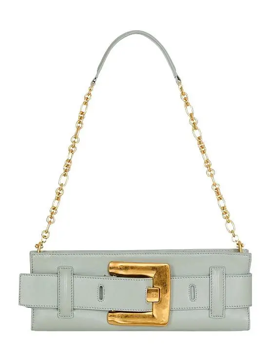 Balmain Anthem Calfskin Leather Clutch - Green