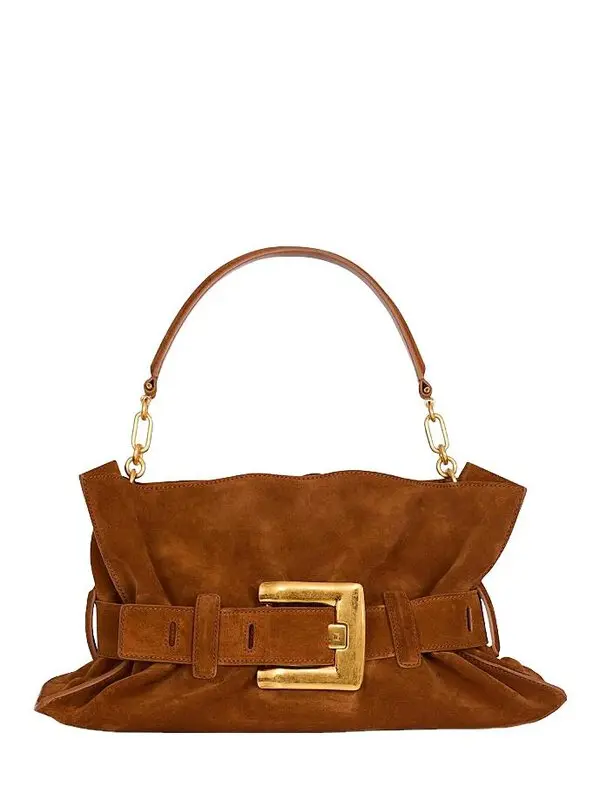 Balmain Anthem Medium Suede Leather Bag - Brown