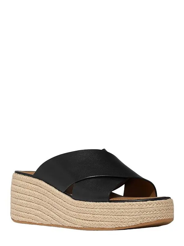 Fitflop Leather Espadrille Wedge Platform Sandals - Black