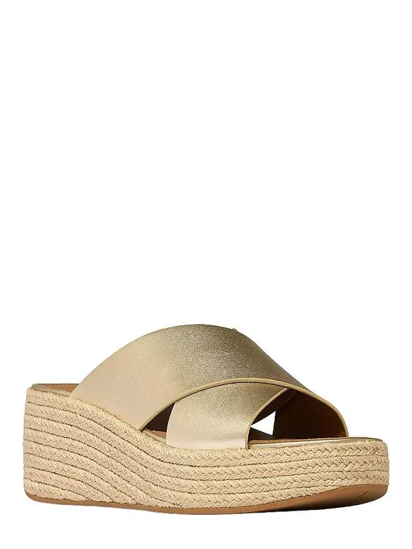 Fitflop Leather Espadrille Wedge Platform Sandals - Platino