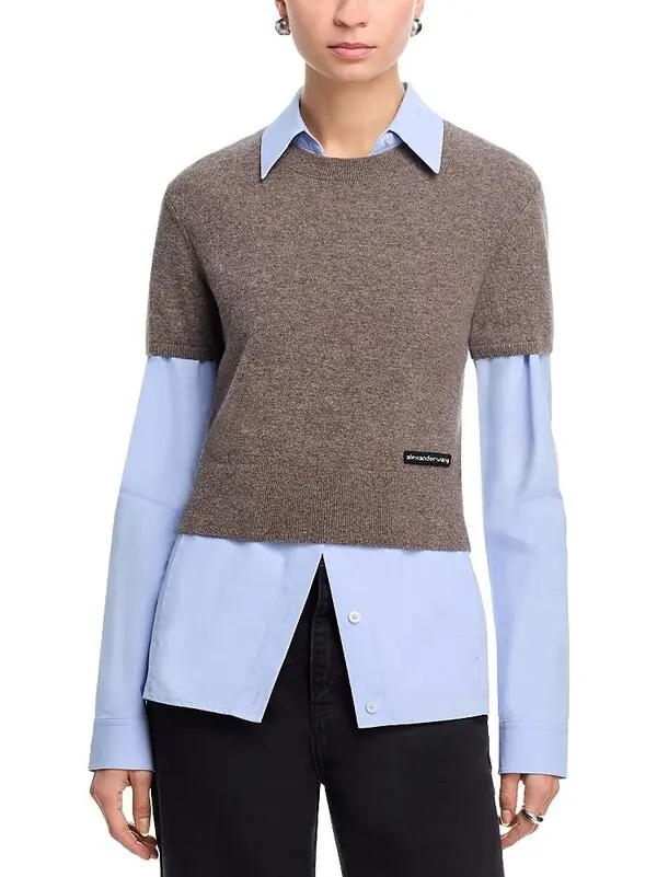 Alexander Wang Layered Look Shirt And Sweater - Brown/blue