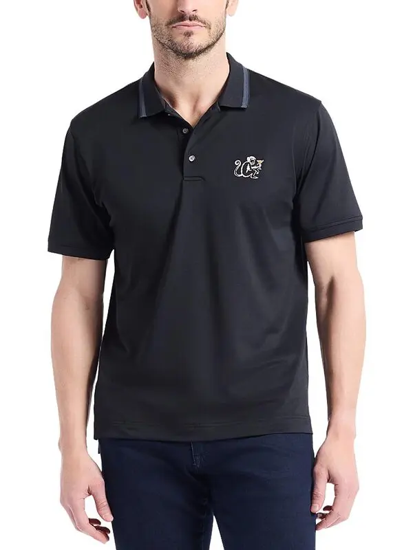 Robert Graham Monkey Business Short Sleeve Knit Polo Shirt - Black
